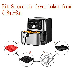 8 inch Square Air Fryer Accessories for Instant Vortex Air Fryer,COSORI,Philips AirFryers,Set of 4,Multi-purpose Double Layer Rack with Skewer,Nonstick Pizza Pan,Silicone Mat