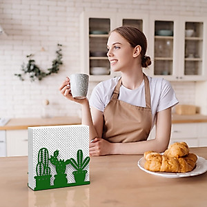 Decorelax Metal Napkin Holder for Home Kitchen Restaurant Picnic - Cactus Design Tabletop Paper Organizer Upright Tissue Dispenser (Green)