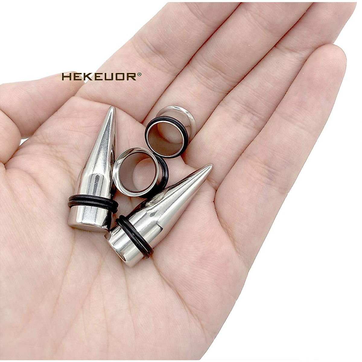 HEKEUOR 4 Piece 316l Steel Tapers and Tunnels Ear Stretching Kit Gauges Gauging Plugs Choose 1g 7/16 1/2 9/16 00g-14g (7/16"(11mm))