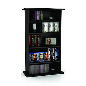 Atlantic Drawbridge Media Storage Cabinet - Organize optical media, up to 240 CD, or 108 DVD, or 132 BD/Video Games, Adjustable Shelves, PN 37935726 in Black