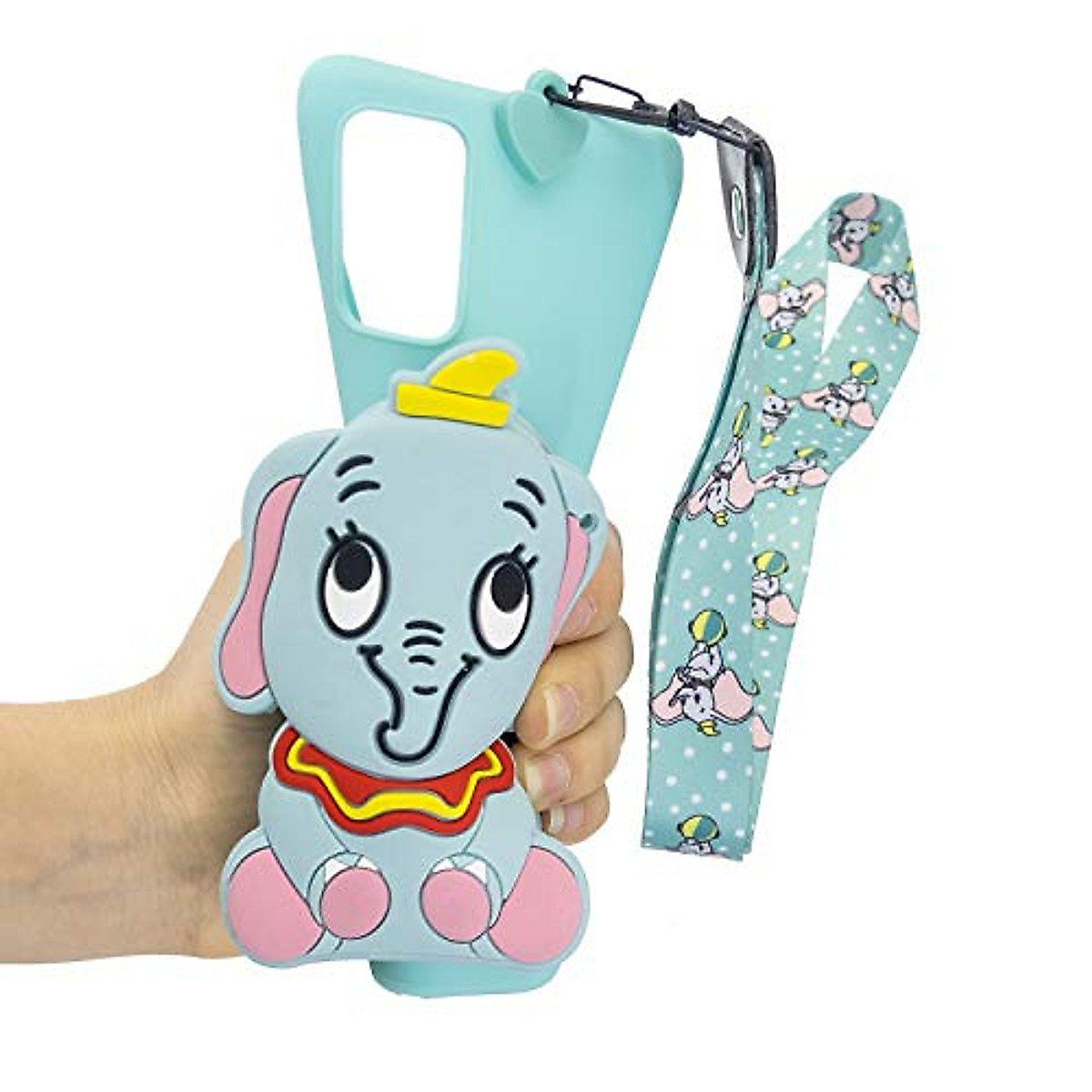 Yewos Coin Purse Case Case Compatible with Samsung Galaxy A12 5G Cute 3D Animals Elephant Cartoon Soft Light Blue Silicone Wallet Case with Wrist Strap,Cool Kawaii Funny Kids Teens Girls Cover