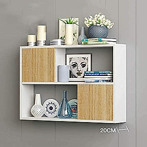 PIBM Stylish Simplicity Shelf Wall Mounted Floating Rack Shelves Solid Wood with Door Bookshelf Show Bearing Strong Living Room Bedroom - 4 Colors, c , 100x20x65cm