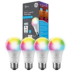 GE CYNC Smart LED Light Bulbs, Full Color, Bluetooth and Wi-Fi Enabled, Compatible with Alexa and Google Home, A19 Bulbs (Pack of 4)