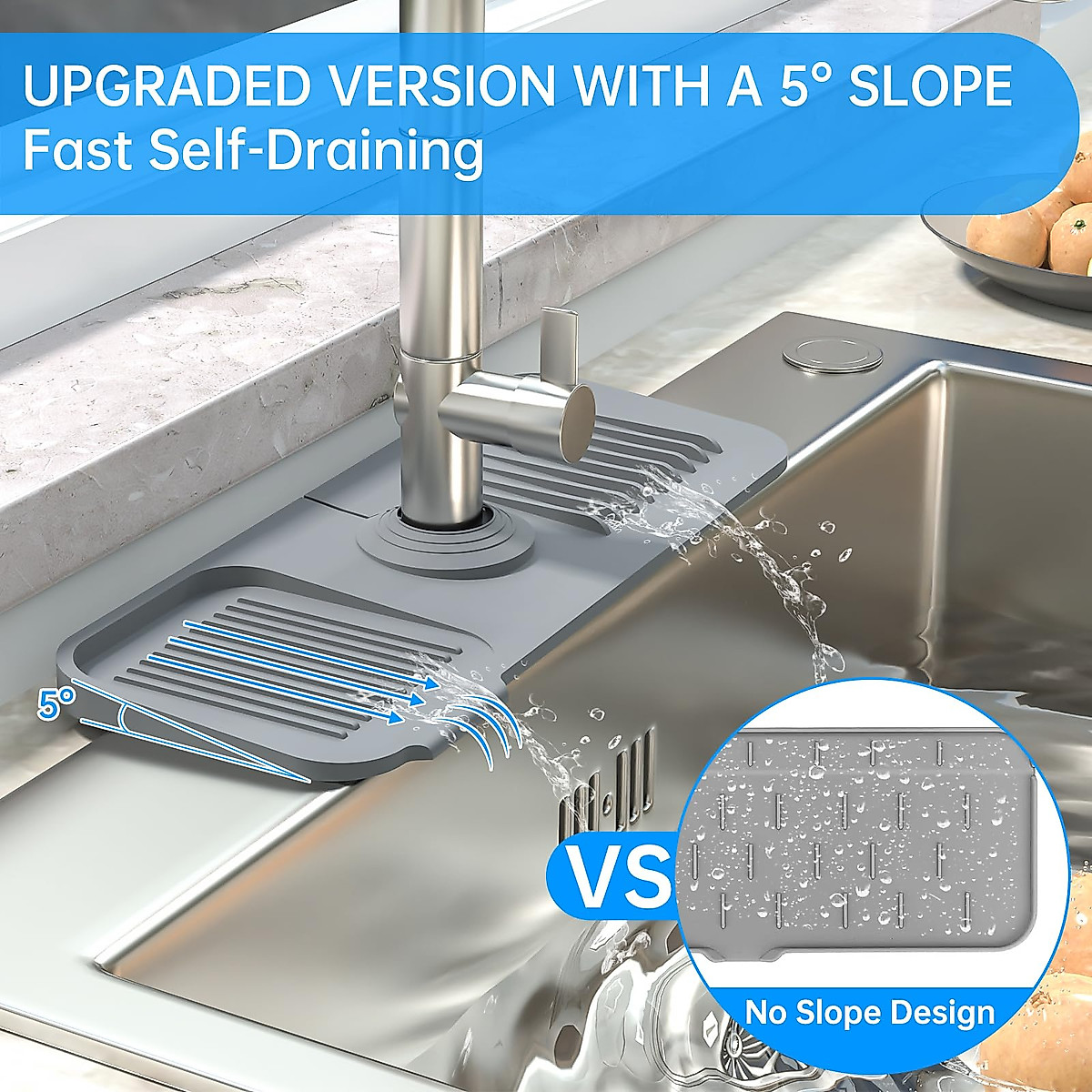 Silicone Faucet Splash Guard and Triangle Roll-Up Dish Drying Rack, Multifunctional Kitchen Drain Storage Tool