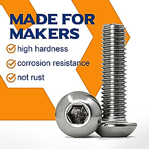 M8-1.25 x 40mm Button Head Socket Cap Screws, Stainless Steel 18-8, Allen Socket Drive, Full Thread, Machine Thread, Quantity 10