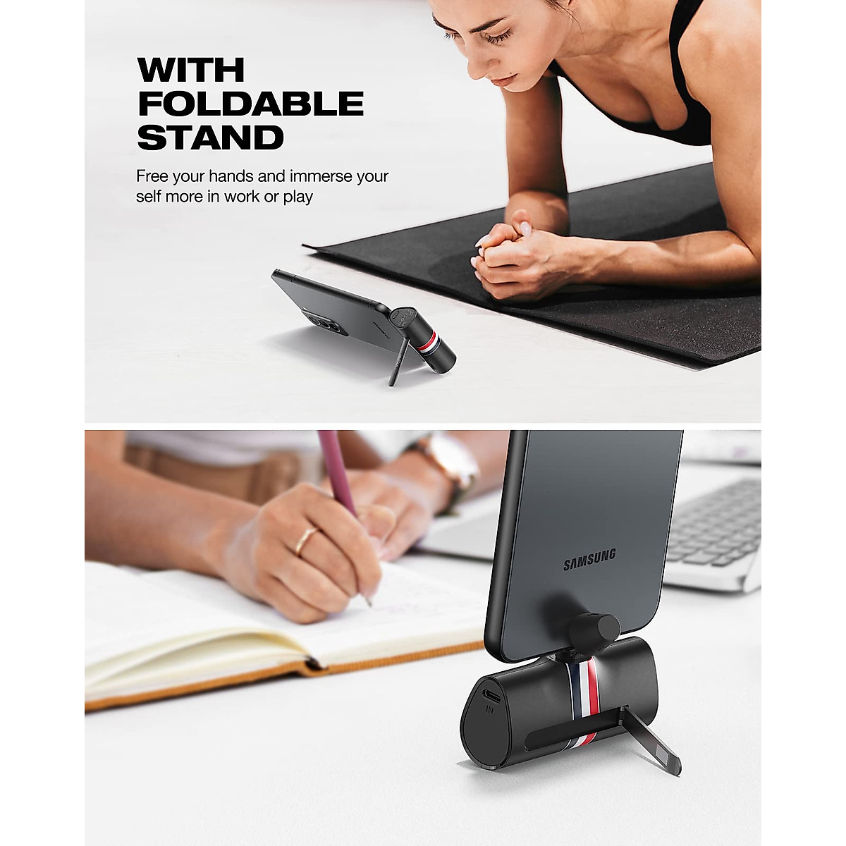 VIYISI Portable Charger USB C - 5000mAh 20W PD Fast Charging Battery Pack with Stand - LED Display Small Power Bank Compatible with iPhone 15 Pro Max Plus,Samsung Galaxy,Android Phones etc -Black