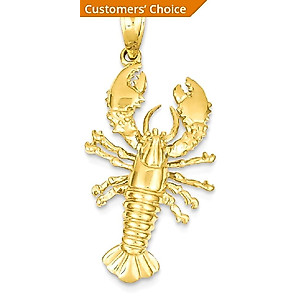 IceCarats 14K Yellow Gold Lobster Necklace Charm Pendant 36mm x 14mm Only