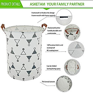 ASKETAM Fabric Laundry Basket Canvas Laundry Hamper for Dirty Clothes Toy Organizer Kid Nursery Room Decor Basket (Gray round triangle)