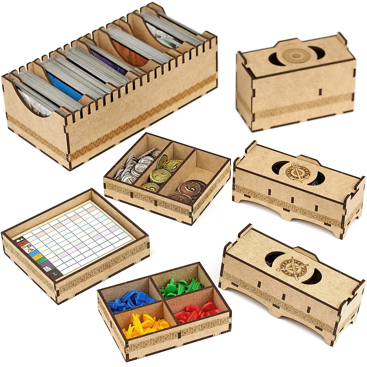 TowerRex Board Game Organizer for 7 Wonders board game box 1st Ed, 7 Wonders Cities expansion, 7 Wonders Armada expansion, 7 Wonders Leaders, 7Wonders game organizer insert storage kit accessories