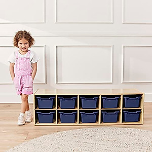 ECR4Kids Scoop Front Storage Bins, Multipurpose Organization, Navy, 10-Piece