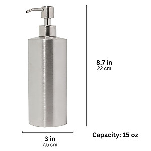 Yew Design Silver Soap Dispenser Stainless Steel for Bathroom and Kitchen Sink, 15oz Refillable Round Rustproof Hand Dish Soap Dispenser Pump for Detergent, Lotion, and Countertop