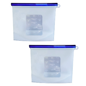 7Penn Silicone Food Storage Bag, 1000mL - 2pk Washable 8 x 6.25in Blue Reusable Food Bags for Sandwiches and Snacks