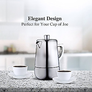 Minos Moka Pot Espresso Maker - 4 cups - 7.5 fl oz - Stainless Steel And Heatproof Handle - Suitable for Gas, Electric And Ceramic Stovetops