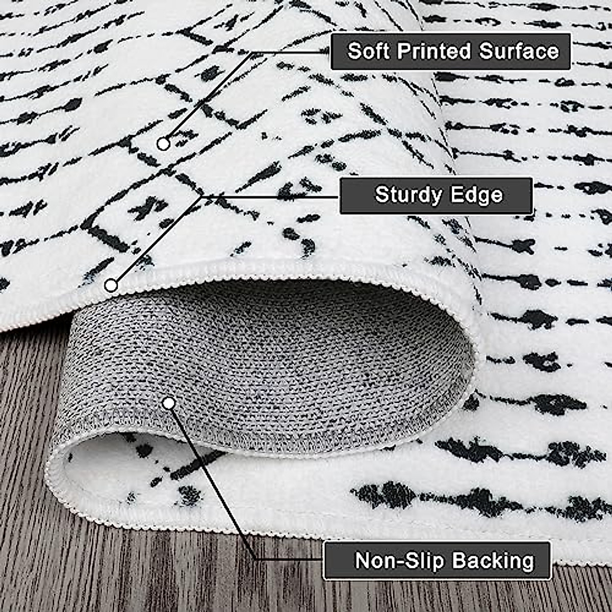 LIVEBOX Black and White Runner Rug 2.5x8 - Washable Rug Runner for Hallway Thin Boho Rug for Entryway, Moroccan Non-Slip Rug for Bedroom, Geometric Throw Carpet for Bathroom Laundry Room