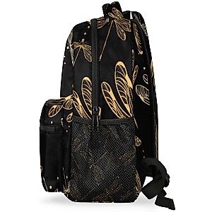 Mularoka Dragonflies Gold Black Laptop Backpack for Women Water Resistant College Travel Back Pack Computer Notebooks Laptop Bag Lightweight Daypack for Men