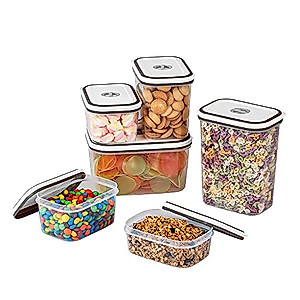 Lille Home Airtight Food Storage Container Set of 6, Kitchen & Pantry Organizer, Plastic Canister with Durable Lid, Leakproof, BPA Free, with Food Storing Date Indicator (Gray)