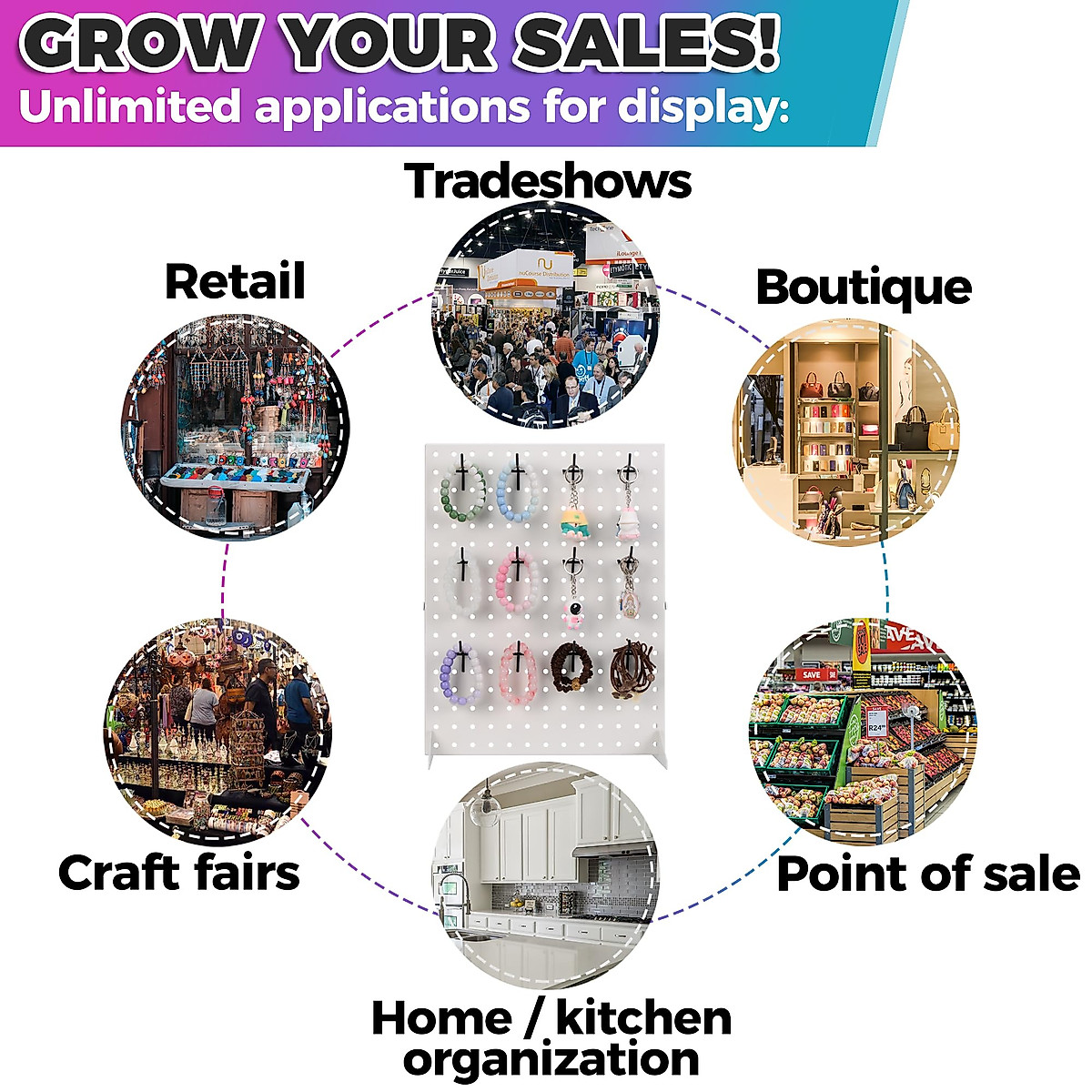 Pegboard Display Stand for Craft Shows & Fairs - Metal Store Display for Selling Accessories, Earring, Jewelry, Pin Display Stands for Retail Stores, Vendors & Events - 17" x 13” Designer White