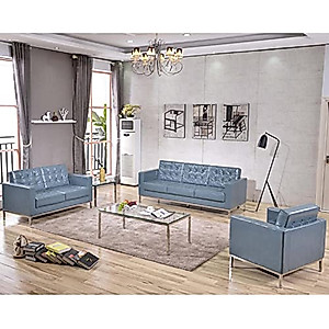 Flash Furniture HERCULES Lacey Series Contemporary Gray LeatherSoft Loveseat with Stainless Steel Frame