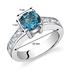 PEORA London Blue Topaz Promise Ring in Sterling Silver, Natural Gemstone, Solitaire Round Shape, 7mm, 1.50 Carats total, Size 5