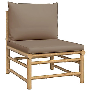vidaXL 6 Piece Bamboo Patio Furniture Set with Taupe Cushions - Durable Outdoor Sectional Sofa for Garden, Deck, or Lounge Area - Modular Design with Coffee Table