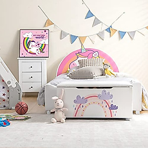 HONEY JOY Kids Wooden Toy Box, 2 In 1 Large Toy Storage Chest with Padded Cushion Seat, Carry Handles, Faux Leather Toddler Toy Storage Bench for Nursery, Bedroom, Playroom (Cloud)