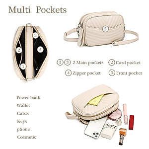 Crossbody Bags For Women, Small Quilted Purses Lightweight Camera Bag Stylish Double Zipper Shoulder Purse And Handbags Beige