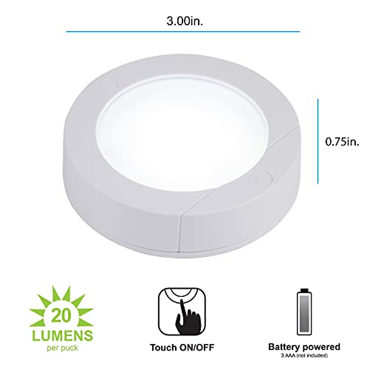 GE Wireless LED Puck Lights, Battery Operated, 20 Lumens, Touch Light, Tap Light, Stick On Lights, Under Cabinet Lighting, Ideal for Kitchen Cabinets, Closets, Garage and More, 4 Pack, 45997