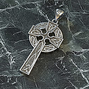 US Jewels 925 Sterling Silver 1.625in Irish Celtic Knot Cross Antique Finish Pendant