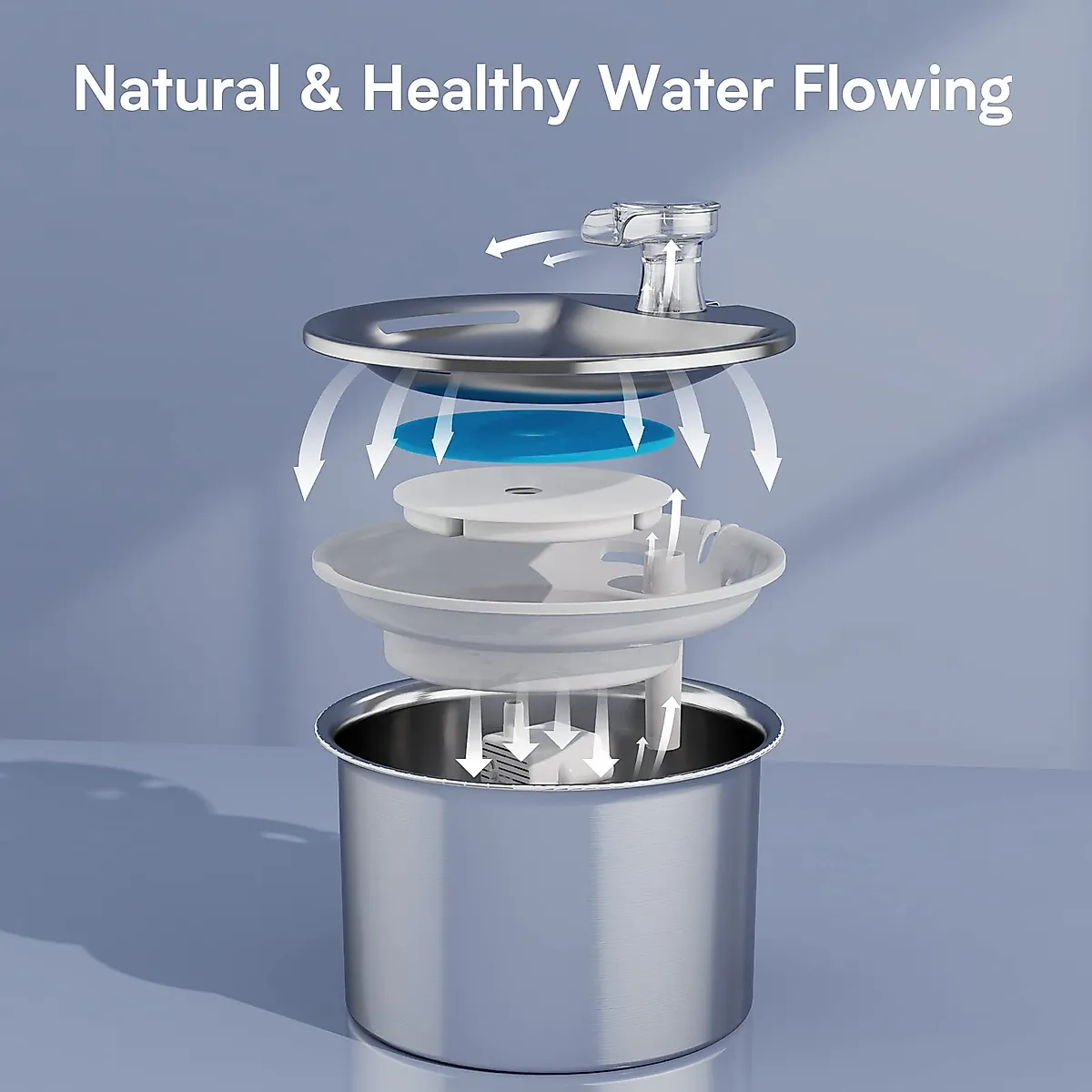 MEGADOO Cat Water Fountain Stainless Steel, 2.0L/67oz Pet Drinking Fountains, Automatic Cat Fountain with Quiet Pump, Dishwasher Safe Design, Suitable for Multiple Pets