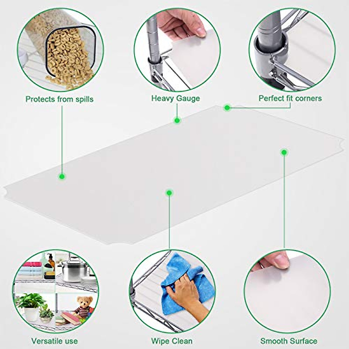 Slendor Wire Shelf Liner Value Pack of 5 Heavy Duty Waterproof Non-Adhesive Industrial Strength Plastic Mats for Tier Shelving Unit, 16 x 36 Inch Clear