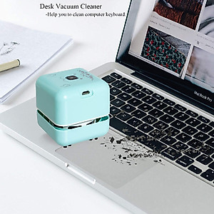 JEDIST White Elephant Gifts, Mini Desk Vacuum Cleaner, Rechargeable Desktop Vacuum Sweeper with USB Brush as Present to Suck up Fine Particle Bread Crumbs Dust Ash Pet Fur Eraser Waste(Blue)