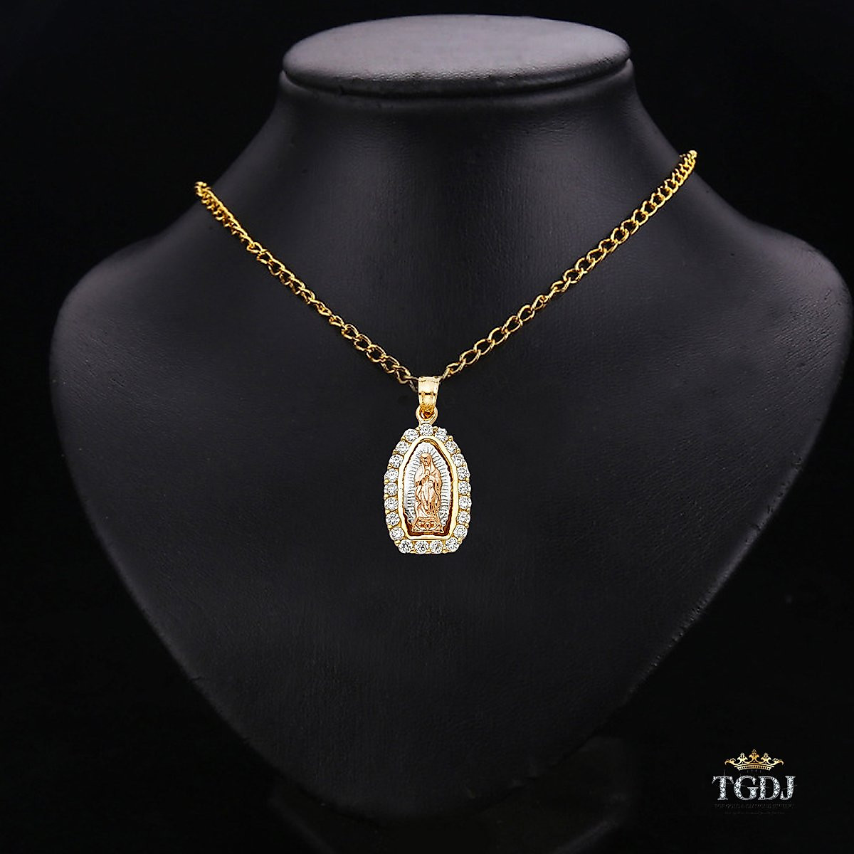 14k Yellow White Rose Gold CZ Religious Guadalupe Pendant - Height 18 MM Width 12 MM