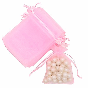 100Pcs Sheer Organza Bags 3x4 Inches Drawstring Jewelry Mesh Pouches Gift Bags for Wedding Party Christmas Gifts Festival Gift Candy Bags, Pink