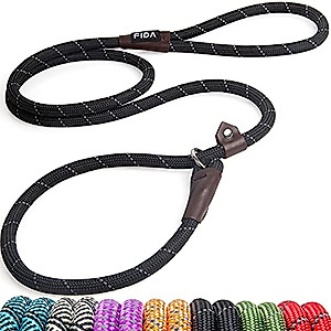 Fida Durable Slip Lead Dog Leash, 6 FT x 1/2" Heavy Duty Dog Loop Leash, Comfortable Strong Rope Slip Leash for Large, Medium Dogs, No Pull Pet Training Leash with Highly Reflective, Black