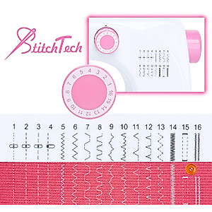 StitchTech Portable Multi-function Home Sewing Machine 16 Built-in Stitches Dual Spread Control Reverse Sewing with LED Light Comes with an Extension Table and 42 PCs Sewing Kit