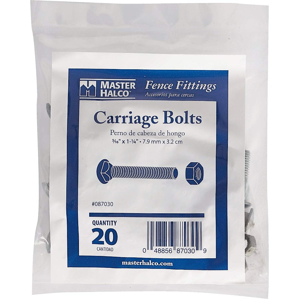 Midwest Air Technologies YardGard 5/16 in. Dia. x 1-1/4 in. L Galvanized Steel Carriage Bolt 20 pk