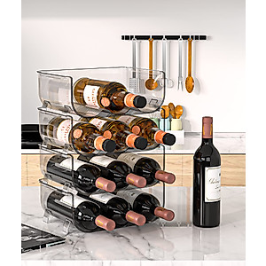 Hyperzoo Water Bottle Organizer, Water Bottle Holder, Plastic Stackable Water Bottle Storage Rack for Kitchen Cabinets/Countertop/Refrigerator/Pantry Storage/Home Organization and Storage, Clear-4pack