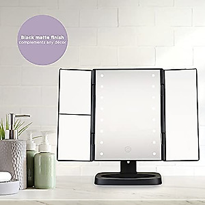 Conair Reflections Tri-Panel LED Lighted Vanity Makeup Mirror, 1x/2x/3x magnification, Matte Black finish