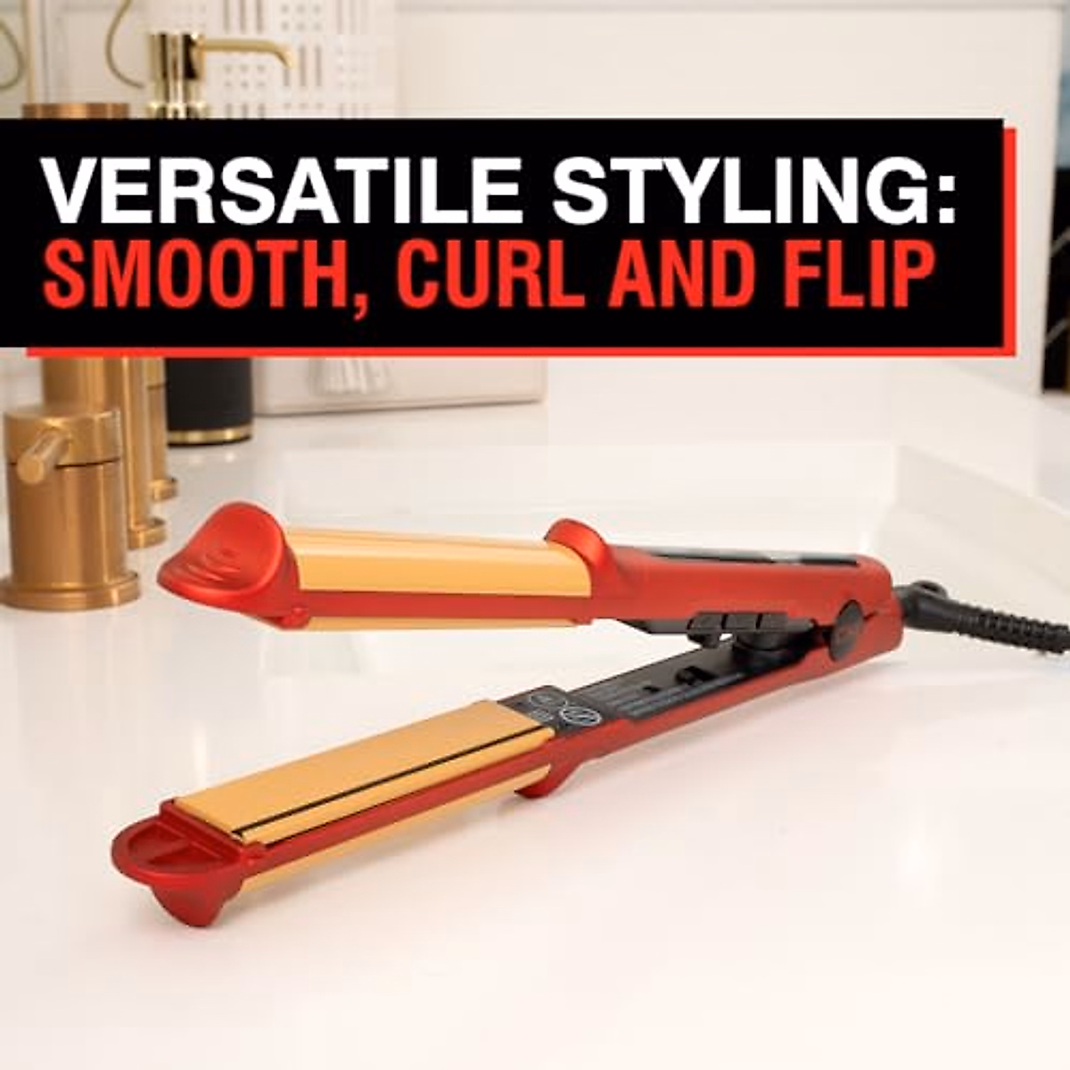 CHI 3-In-1 Hairstyling Iron, Versatile Styling Iron To Smooth, Curl, or Flip Hair, Adds Shine & Reduces Frizz, 1" Iron, Ruby Red