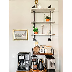 3-Tier Industrial Shelves – Wall-Mount, Farmhouse Shelves w/ Rustic Wood and Black Matte Pipe Brackets for Kitchen, Laundry Room, Living-Room and More – Decorative, Retro Bookshelf - Rustic White