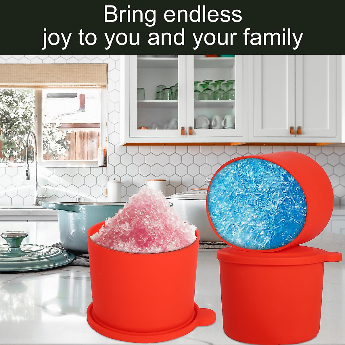 4pcs Ice Mold for Kitchenaid with Lids, Reusable Silicone Ice Making Machine Accessories Compatible with Kitchenaid Ice Shaver (Red)