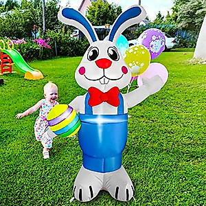 BRDJade 6FT Easter Inflatables Outdoor Decorations, Easter Bunny Holding Egg with LED Lights Easter Blow Up Yard Decorations Indoor Outdoor Holiday Party, Garden, Lawn Decor