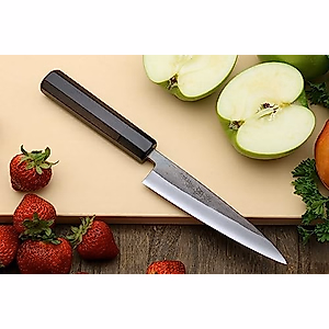 Yoshihiro Kurouchi Black-Forged Blue Steel Stainless Clad Petty Utility Knife Ebony Handle (5.3'' (135mm) & No Saya)