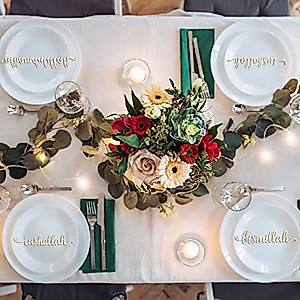 24 Pcs Ramadan Decorations for Table Wood Islamic Decor Mubarak Plate Setting Plate Sign Bismillah Inshallah Alhamdulillah Sign Wooden Letter Eid Tabletop Sign for Home Decorations Gifts Dinner Desk