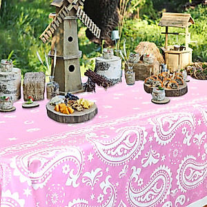KEFAN Pink Western Cowgirl Horse Party Tablecloth Decorations, Bandana Table Cloth, Triangle Banner, Rectangle Floral Tablecloth for Western Cowgirl Cowboy Themed Party (4pcs)