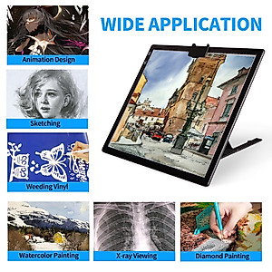 KOBAIBAN Wireless A3 LED Light Pad with Foldable Stand, Top Clip, 3 Colors/Stepless/ 6-Level Dimmable Brightness Rechargeable tracing Light Box/Board for Cricut Vinyl, Weeding Tool, Diamond Painting