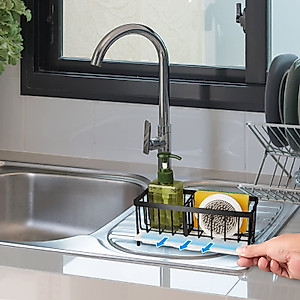 RedCall Dish Sponge Holder for Kitchen Sink,304 Stainless Steel Sink Sponge Holder, Kitchen Sink Caddy Organizer Countertop Soap Dispenser Brush Tray with Adjustable Partition