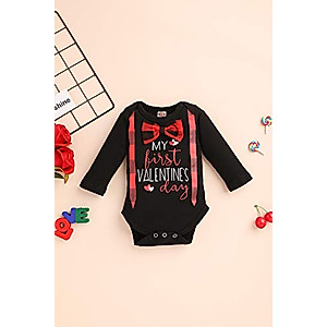 Baby Girl Boy Valentine Clothes My First Valentine’s Day Romper Top Cute Pant Newborn Infant 2Pcs Outfit (black, 3-6M)