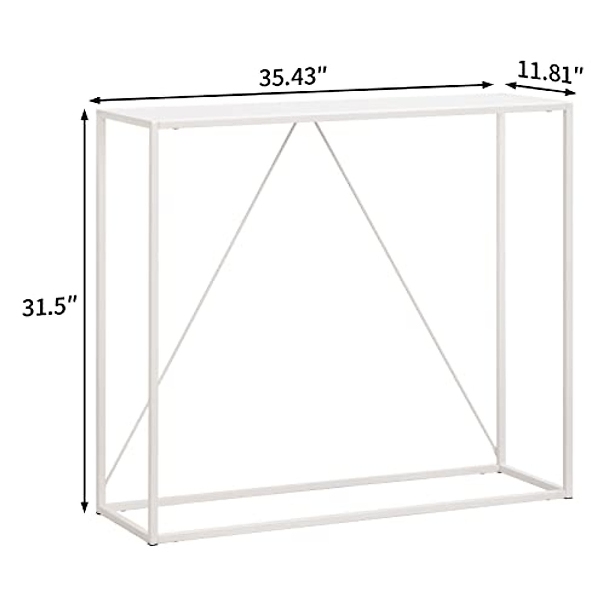 PEETEEPOE Accent Metal Console Table, 35.43"(L) Modern Entryway Table, Narrow&Long Sofa/Couch End Side Table, Freestanding Entrance Display Table for Entryway, Hallway, Living Room, Office, White