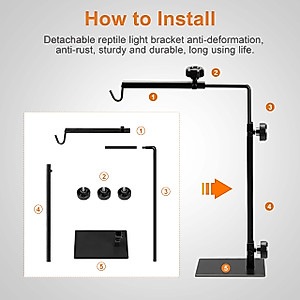 Simple Deluxe Reptile Lamp Stand Adjustable 14-26 inch Metal Bracket Floor Light Holder for Reptile Glass Terrarium Heating Light, Amphibian and Aquarium Tank
